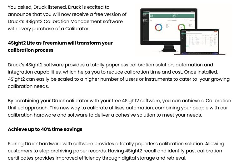 Druck Releases 4Sight2 Lite Calibration Management Software as Freemium ...